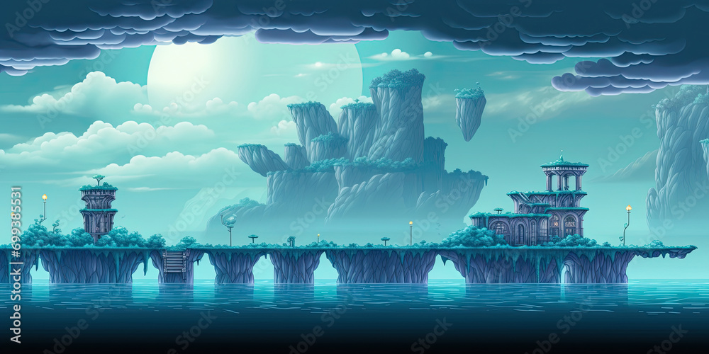 Video game style scrolling platform background backdrop illustration ...