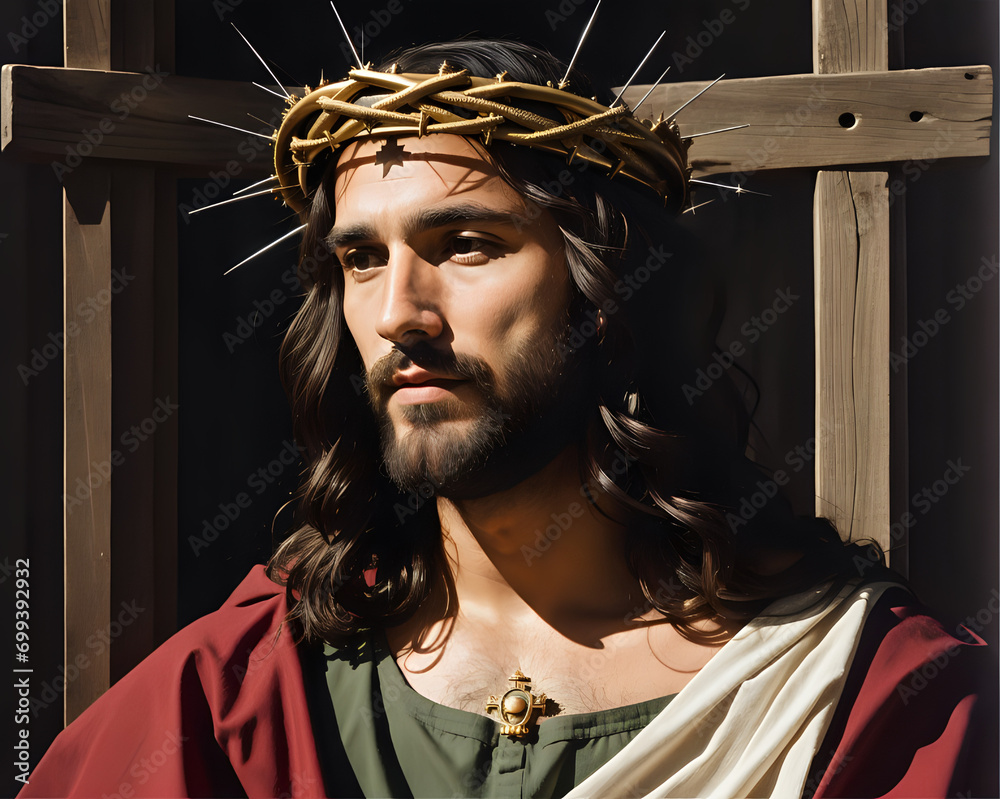 Jesus Christ cruxifixction on the cross with his crown of thorns ...