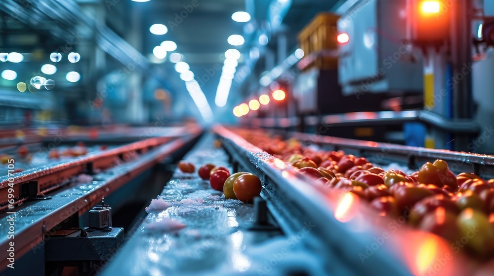 Frozen food products being processed through an automated cold chain ...