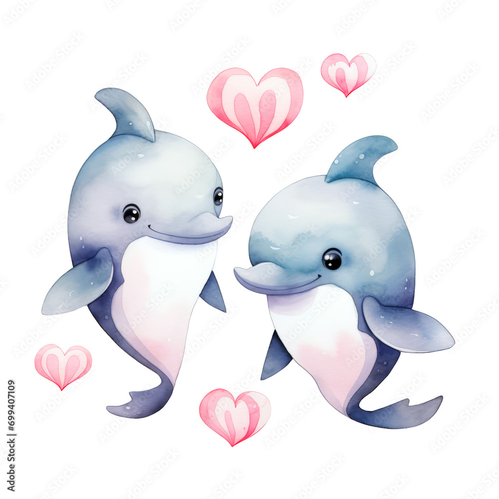 Watercolor Dolphin Animal Couple Clipart Transparent Background ...
