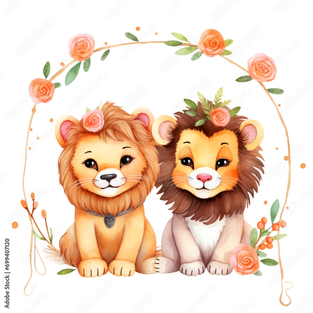 Watercolor Lion Animal Couple Clipart Transparent Background, Valentine ...
