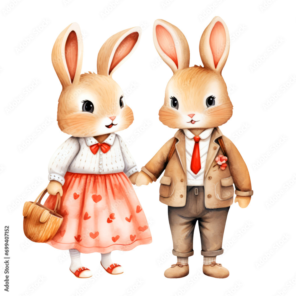 Watercolor Rabbit Animal Couple Clipart Transparent Background ...