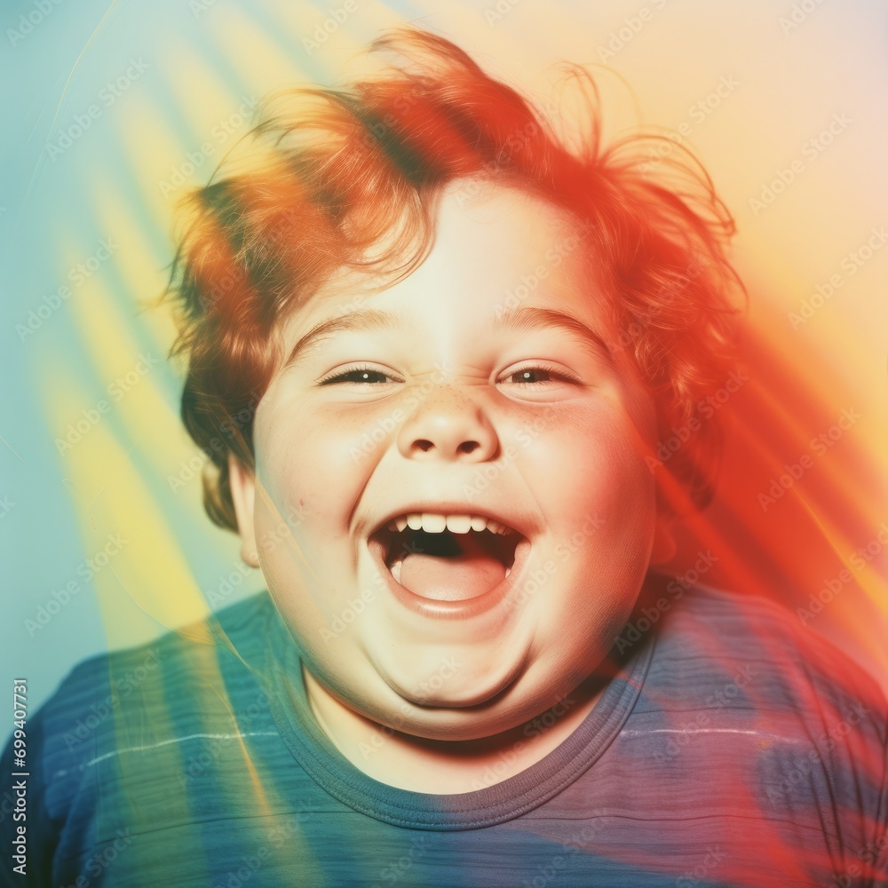 Insanely Happy Chubby Cheeks Boy, Photo Portrait with Colored Lights ...