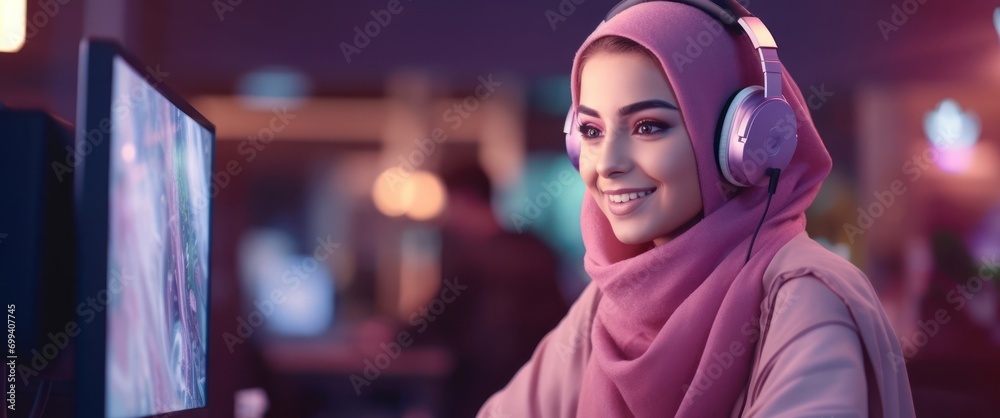 Arabic Woman Gamer Occupation Career Beautiful Environment Generative ...
