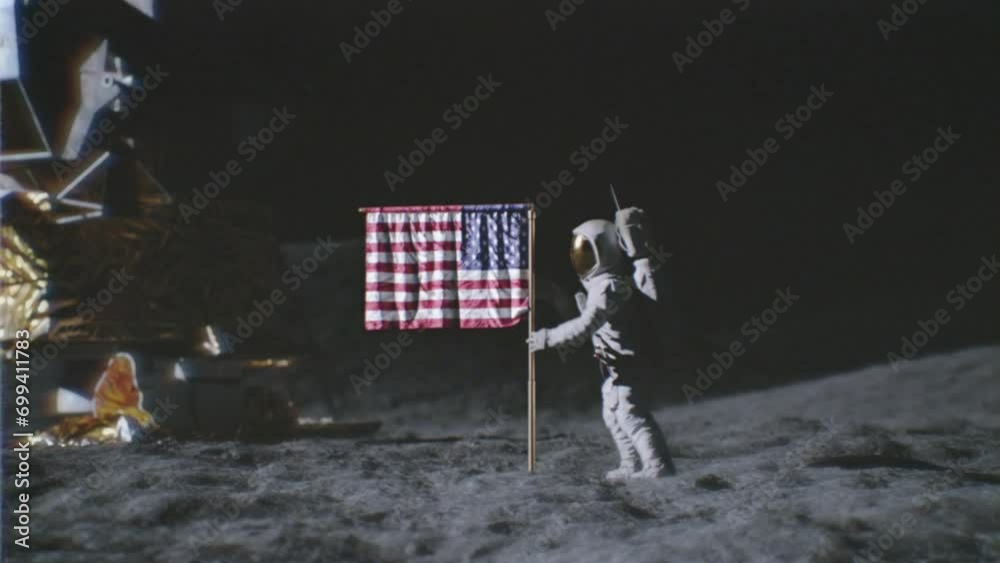 Animation, Moon Landing, Astronaut, Walk, USA Flag, Spacecraft, Visual ...