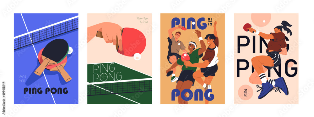 Ping-pong poster designs set. Table tennis tournament, championship ...