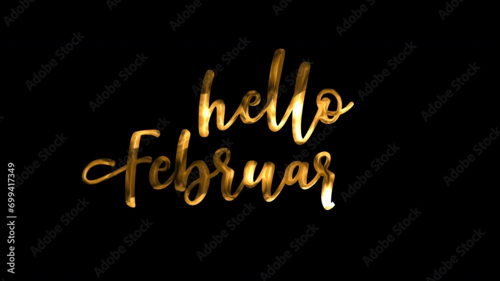 hello february text animation in a pink stylish font on transparent ...