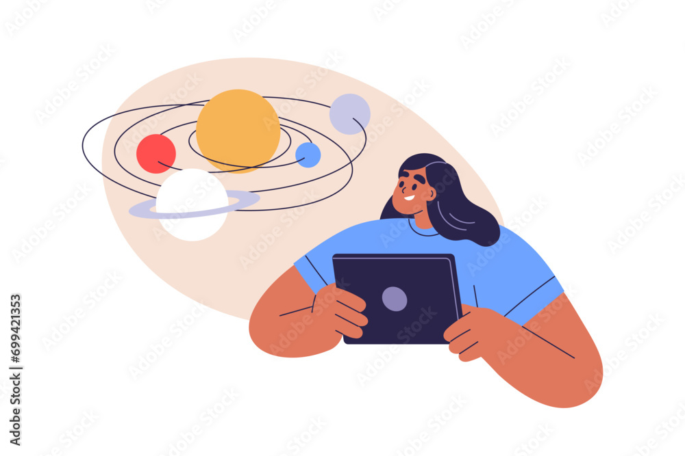 Studying astronomy, space, planets online. Happy student learning ...