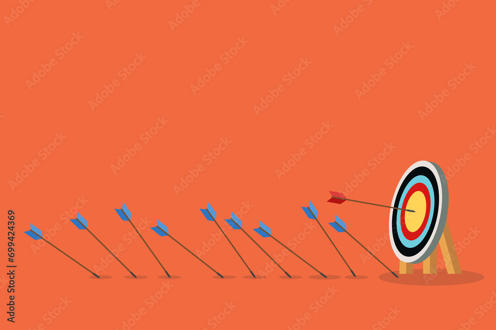 Business challenge failure and success concept. Blue arrows missed ...