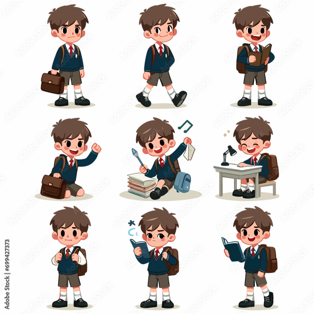 School boy character creation, kit vector set. Back to school pre ...