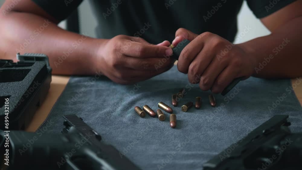 Vidéo Stock Care and maintenance Bullet reloading and cleaning by an ...