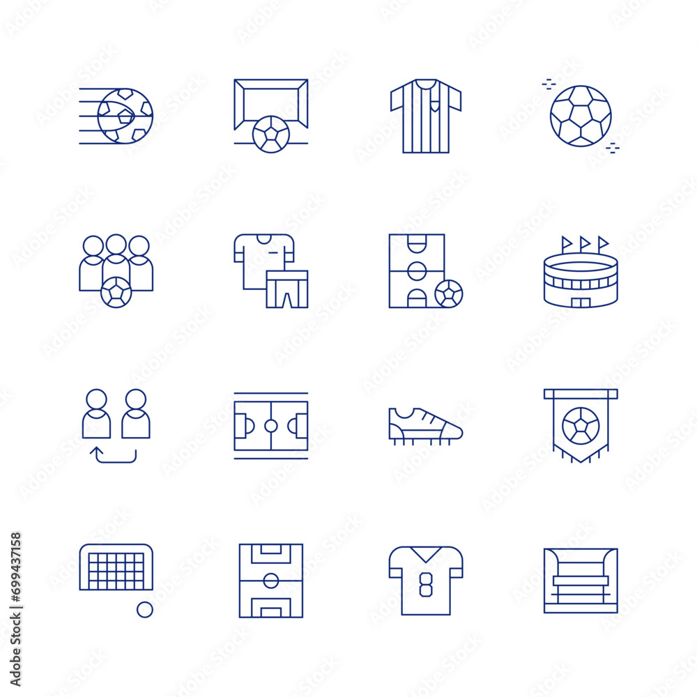 Football line icon set on transparent background with editable stroke ...