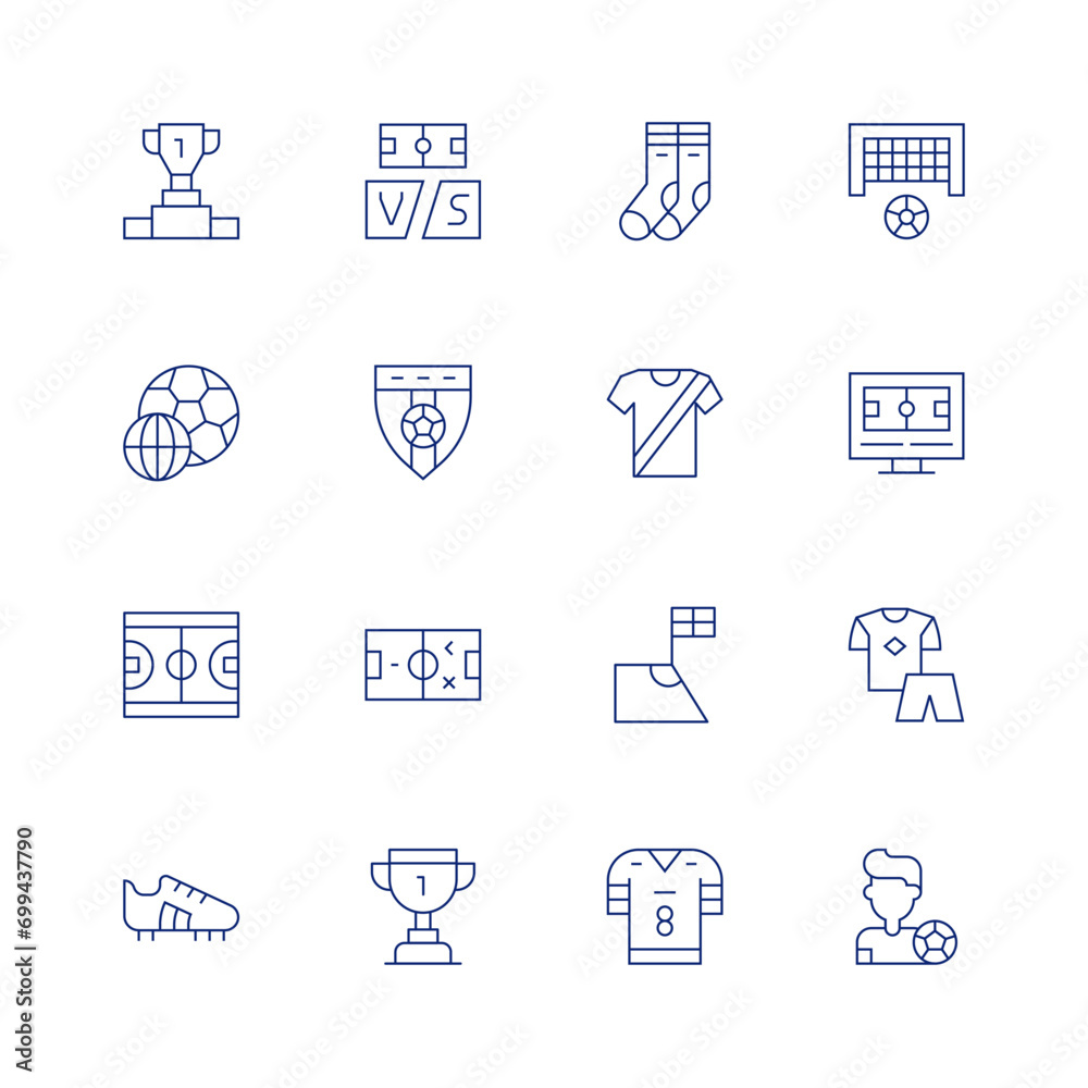 Football line icon set on transparent background with editable stroke ...