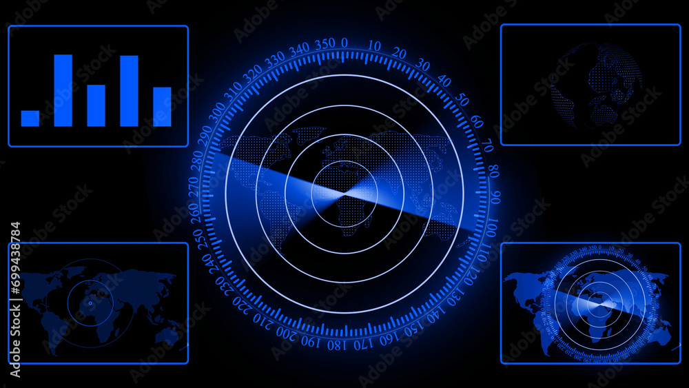 Radar screen illustration, green color and location scanning place ...