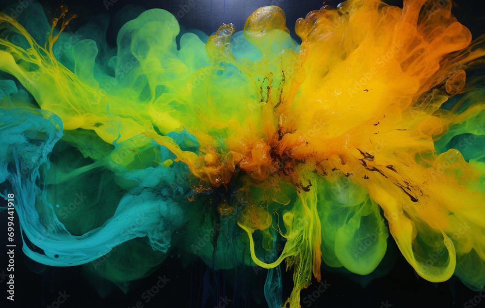 tie-dye, golden river, green sun, blue neon flora, amber neon fauna ...