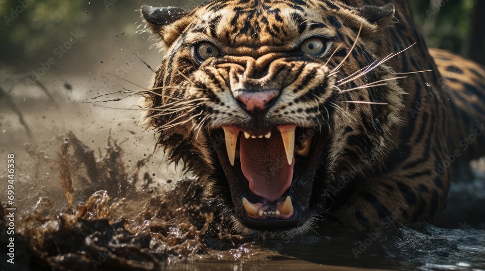 Fierce big cat with intense gaze and warning sign depicts aggression ...