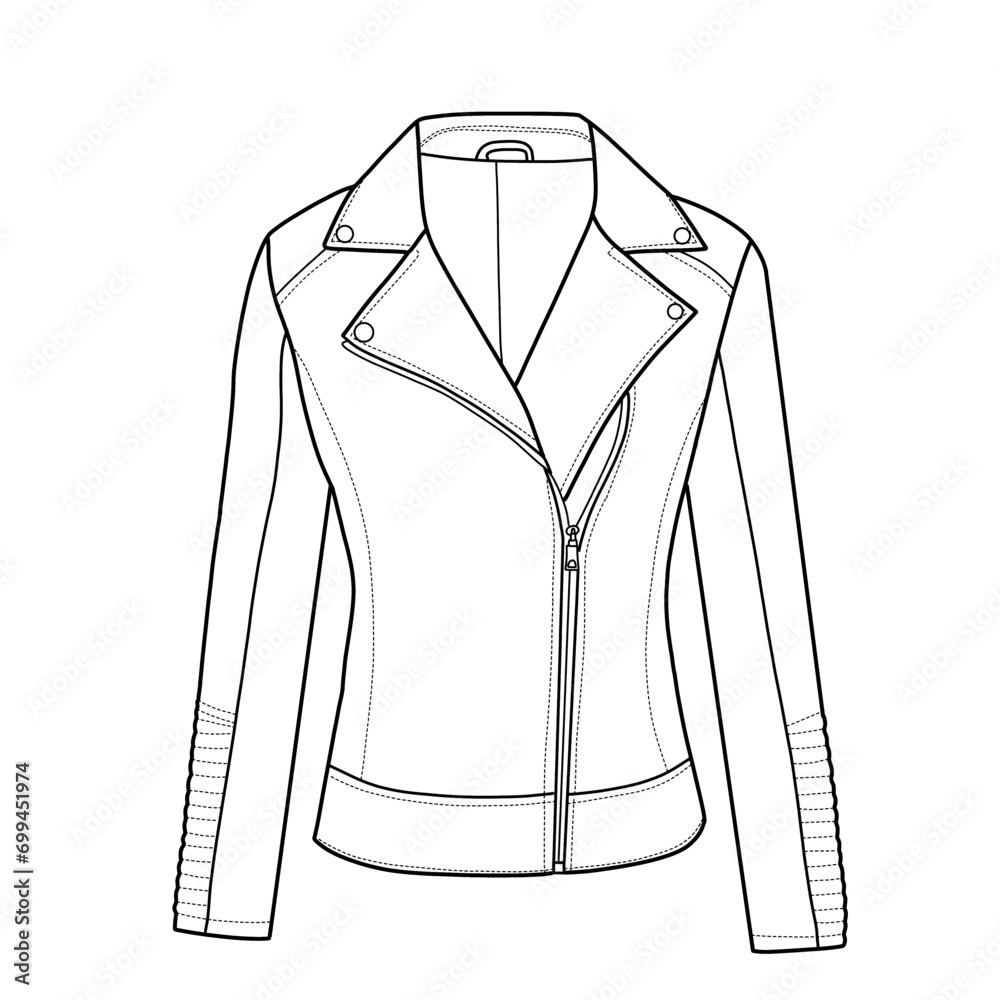 Motorcycle biker jacket coat. Unisex style. Fashion sketch. Flat ...