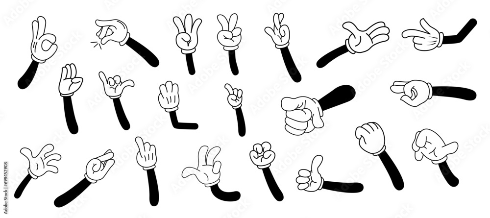 Vintage retro hands in gloves and feet in shoes. Comic retro feet and ...