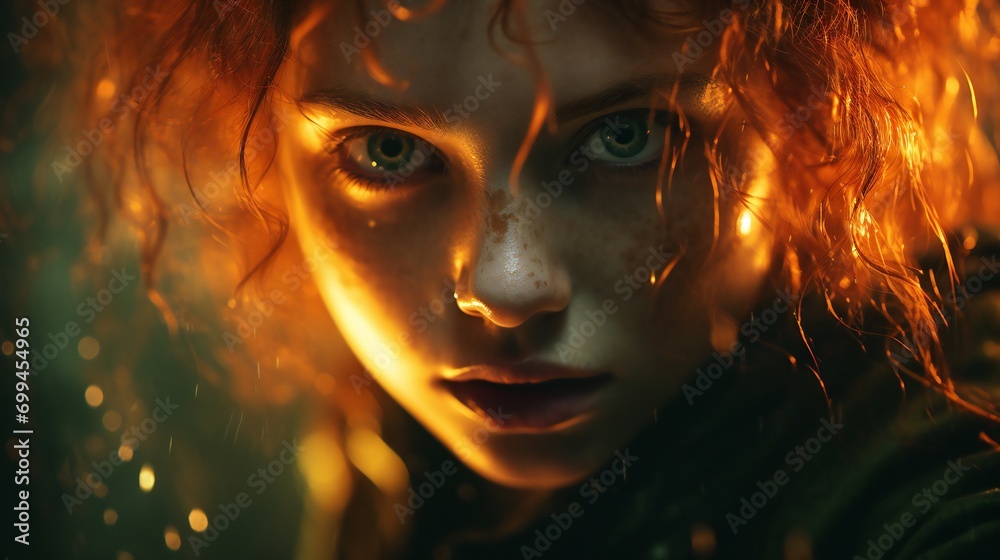 A portrait of a woman with eyes ablaze, representing the internal ...