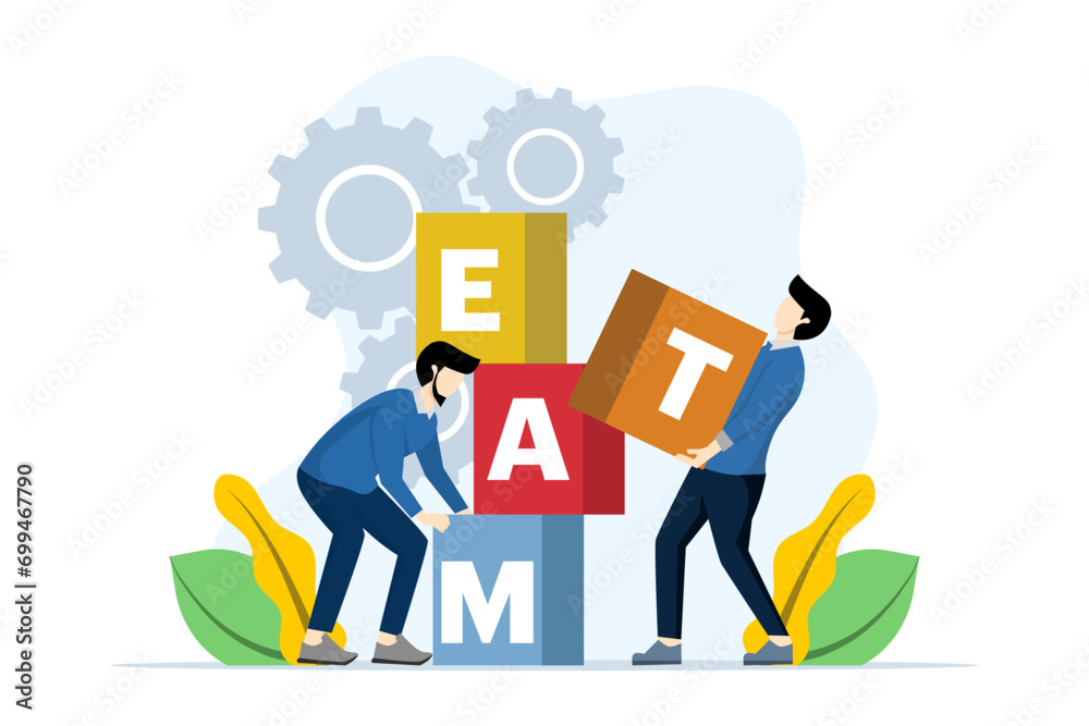 Teamwork concept in business. a team of business people who collect a ...