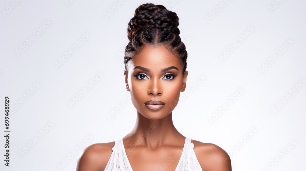 Portrait of beautiful black african american woman with curly long ...