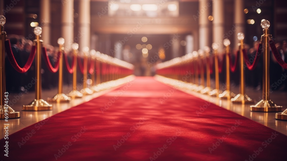 A empty red carpet waiting for the arrival of the famous star ...