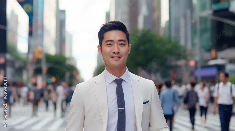 Portrait of a handsome smiling young asian chinese businessman boss in ...