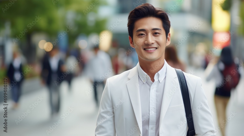 Portrait of a handsome smiling young asian chinese businessman boss in ...