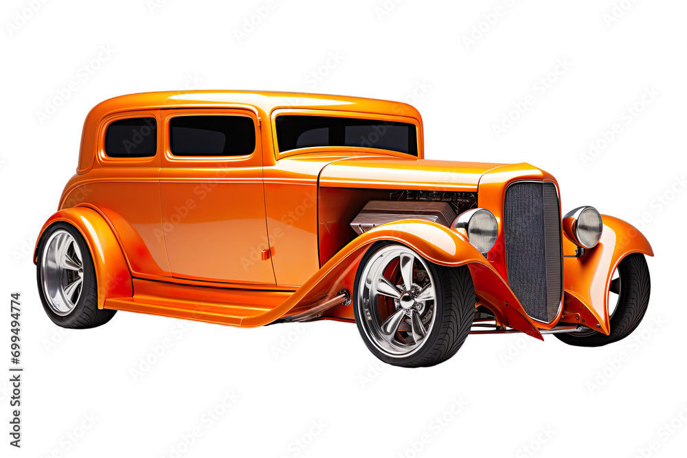 Side view of a Hot Rod: Flame orange dents from the accident isolated ...