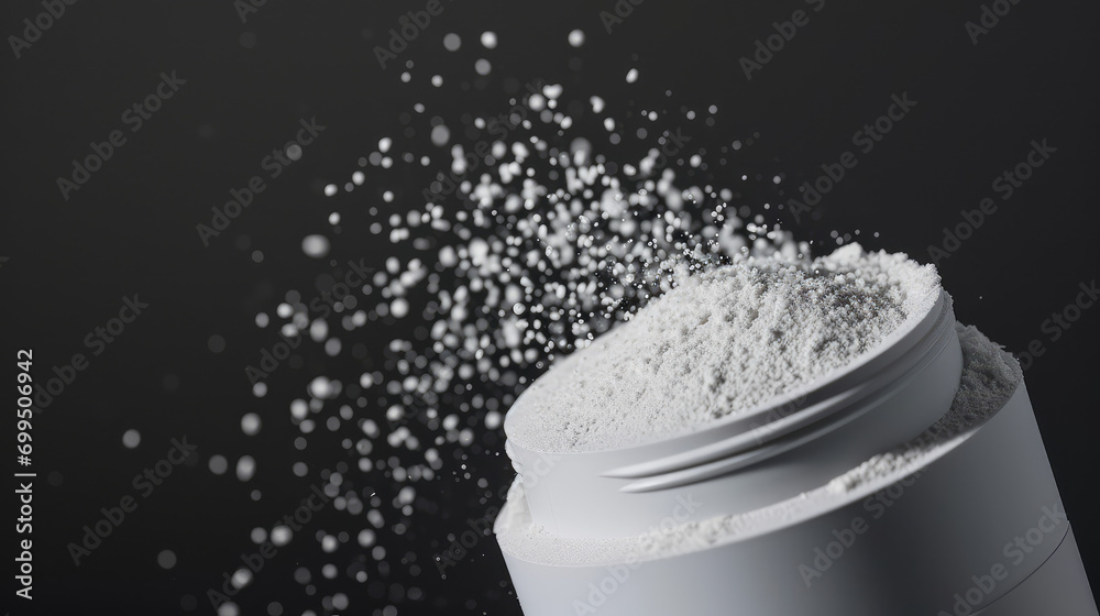 Mockup of round jar of creatine powder health supplement. Sports ...