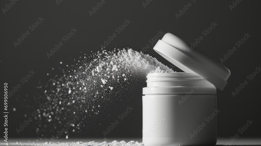 Mockup of round jar of creatine powder health supplement. Sports ...