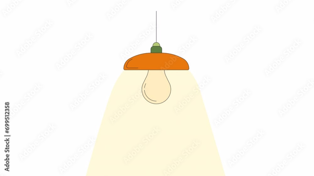 Installing light bulb in lamp hanging line 2D object animation. Energy ...