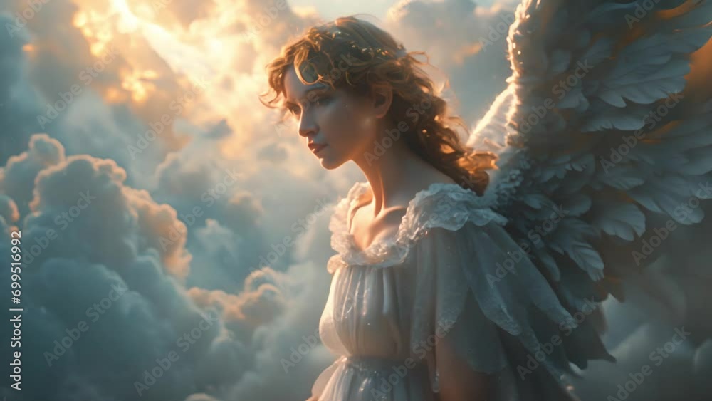 Vidéo Stock Guardian angel in heaven clouds. Archangel. Heavenly ...