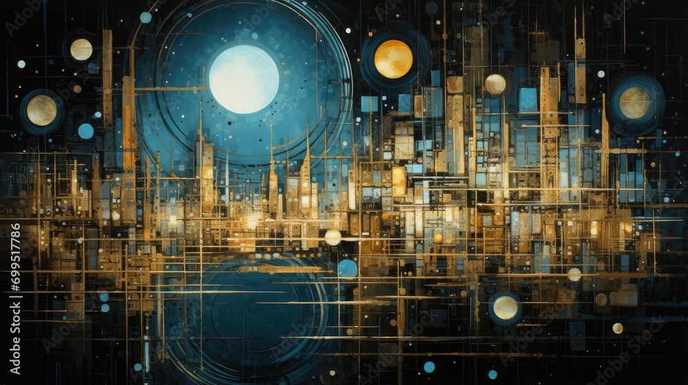 abstract astronomical city with planetary orbs. visionary art for space ...