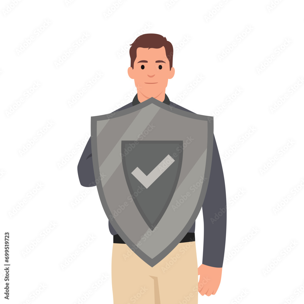 Businessman Wearing Formal Suit Holding Shields. Male Character Data ...