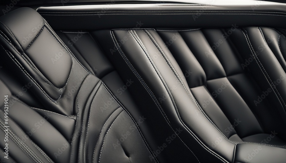 Top view of luxury sport car front passenger leather seat with detail ...