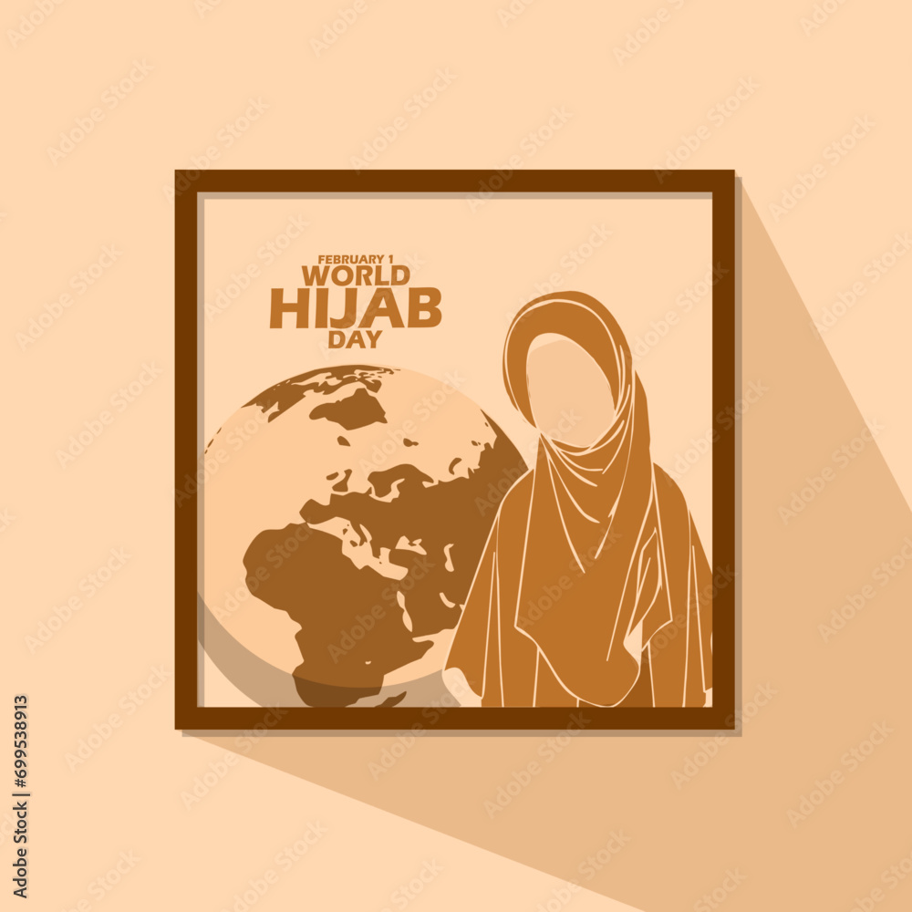 World Hijab Day event banner. Illustration of a woman wearing a hijab ...