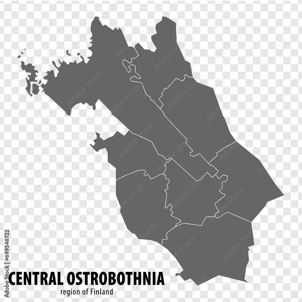 Blank map Central Ostrobothnia Region of Finland. High quality map ...
