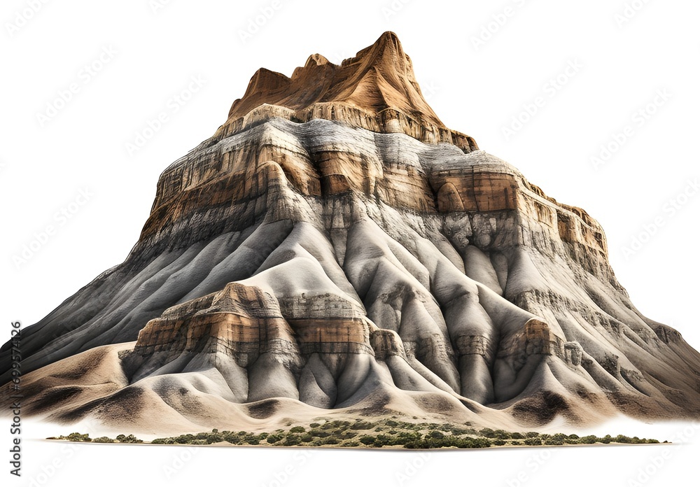 white rock formations in region, Desert mountain isolated on white ...