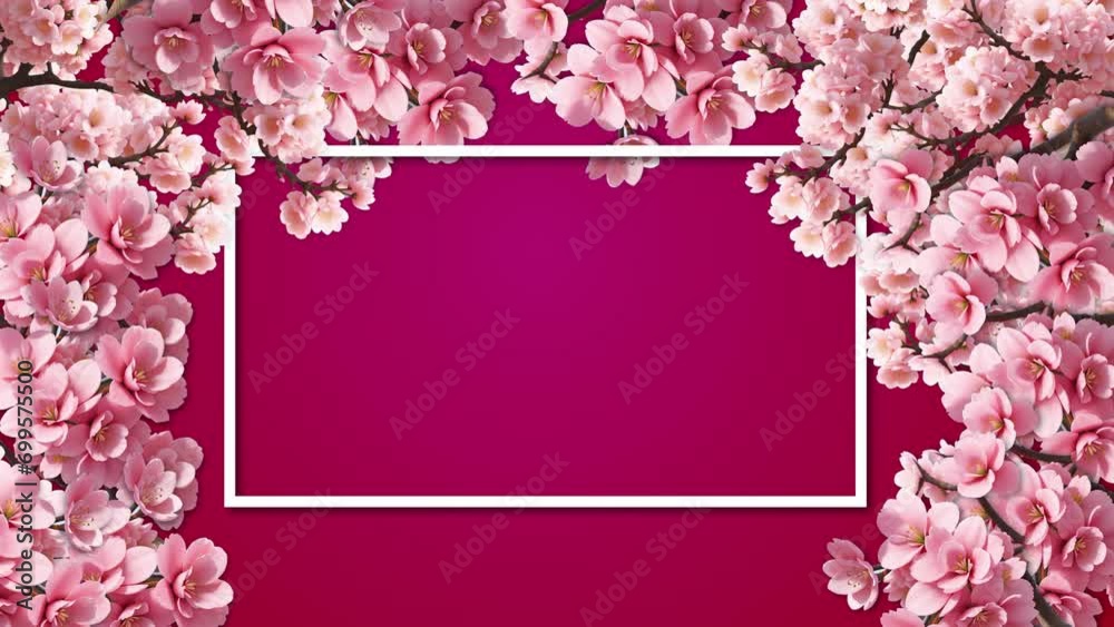 Rectangle Photo Frame With Cherry Blossom Flower, Floral Elements With ...