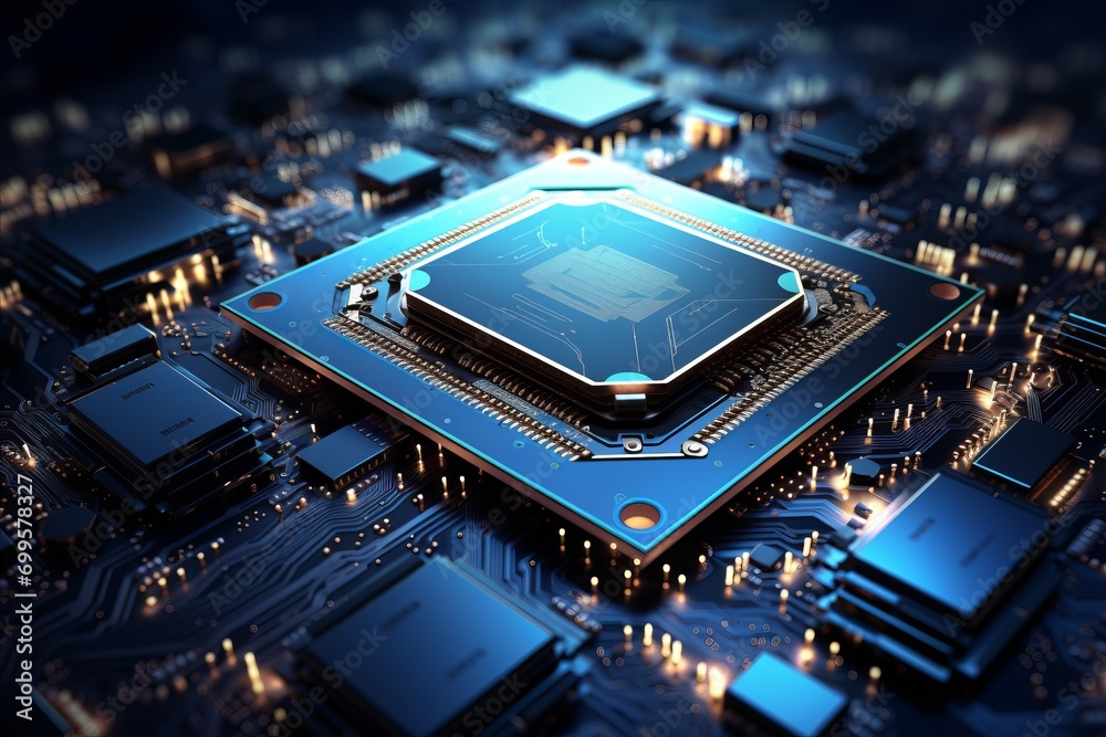 Futuristic Computer Board with Advanced GPU, RAM Microchip, and ...