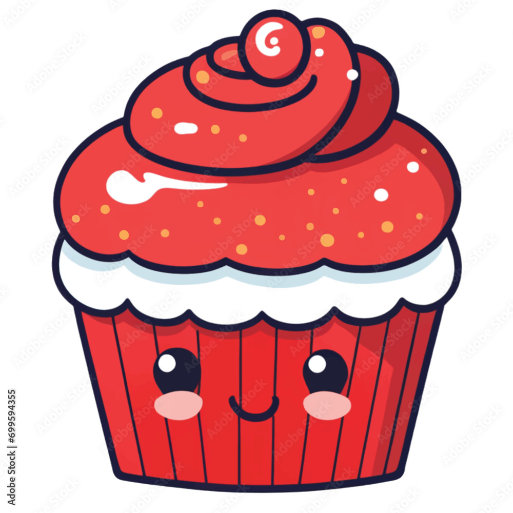 Cute Red Cupcake vector illustration isolated, cupcake clip art style ...