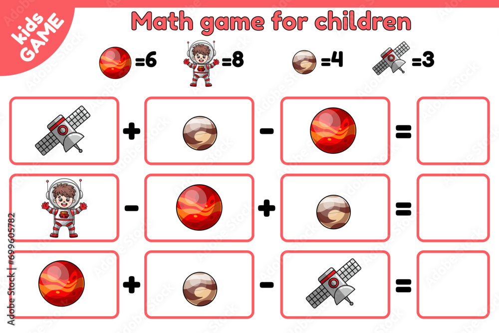 Counting educational game for children. Math space puzzle for training ...