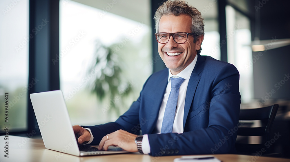 Company manager, CEO, happy middle-aged company executive working with ...