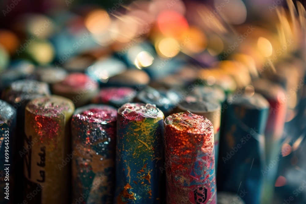 A detailed image of firecrackers in a bunch, highlighting the festive ...