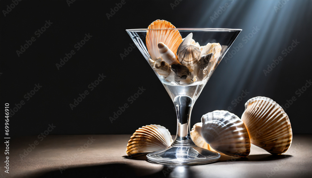 Image of sea shells on a martini glass, perfect for sea-themed bars and ...