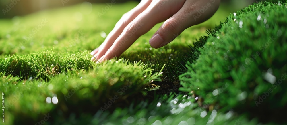 Hand stroking soft, squishy synthetic grass - a budget-friendly ...