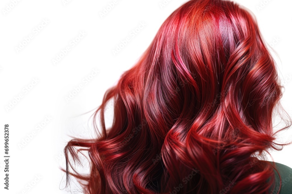 Gorgeous curly red hair of a girl from behind. White background Stock ...