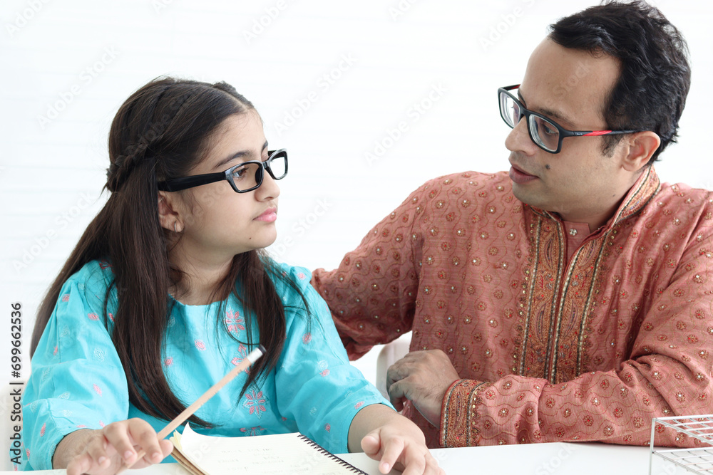 Cute Indian school student girl in India traditional dress doing ...