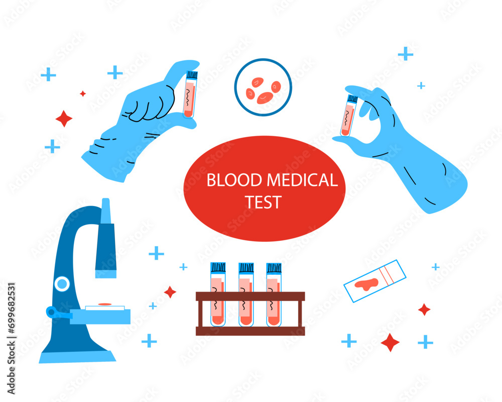 medical test blood background in cartoon style. Vector illustration in ...